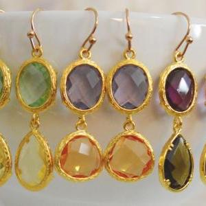 ) B-031 Glass Earrings, Chrysolite & Lemon Yellow Drop Earrings, Dangle ...